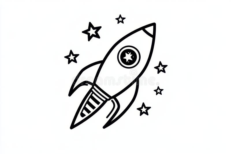 Simple Rocket Icon with Stars: Bold Outline and Minimalist Design ...