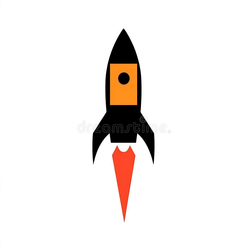 Simple Rocket Ship Icon in Black Orange and Red Stock Illustration ...