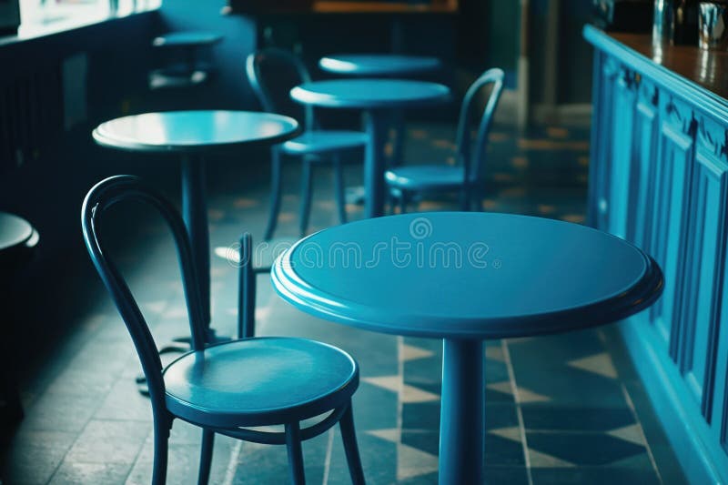 A Simple Room with a Blue Table and Two Chairs Stock Photo - Image of ...