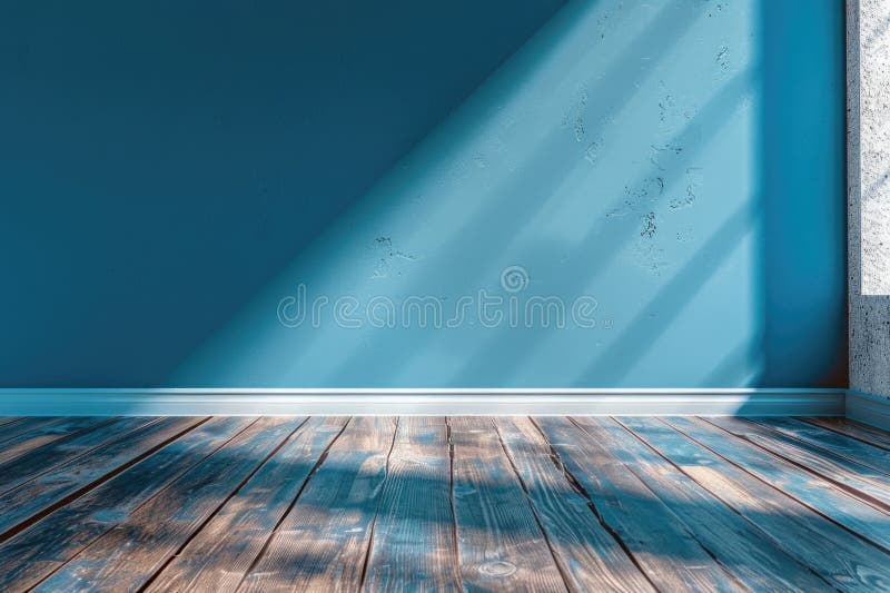 A Simple Room with a Blue Wall and Wooden Floor, Ideal for Interior ...
