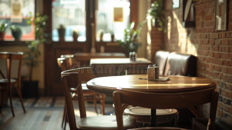 A Simple Room with a Brick Wall, a Table, and Chairs Stock Image ...