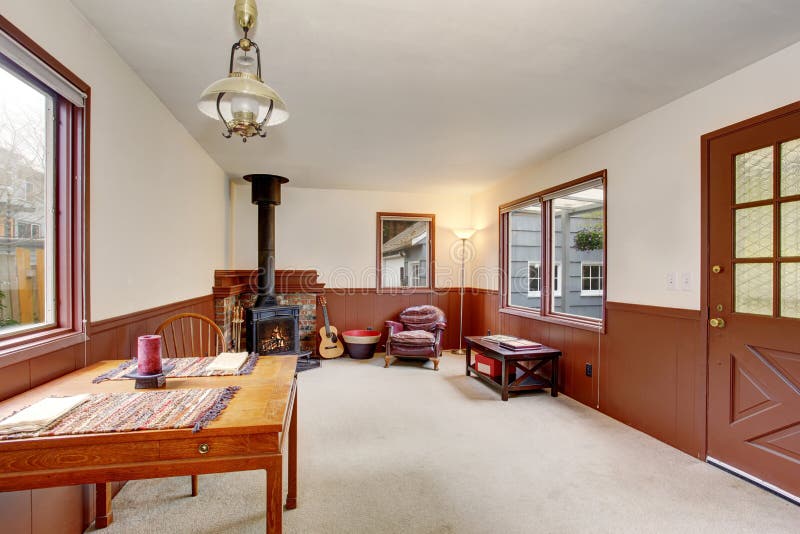 Simple Room with Fireplace, and Chair. Stock Image - Image of ...