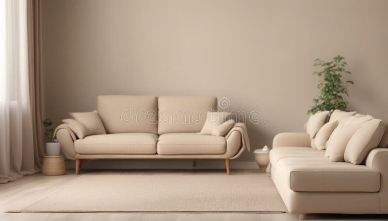 Simple Room Interior with Comfortable Beige Sofa, Space for Text Stock ...
