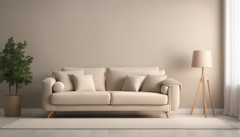 Simple Room Interior with Comfortable Beige Sofa, Space for Text Stock ...