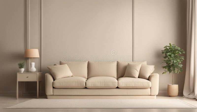 Simple Room Interior with Comfortable Beige Sofa, Space for Text Stock ...