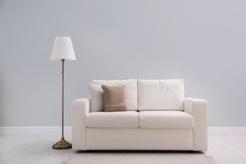 Simple Room Interior with Comfortable White Sofa Stock Photo - Image of ...