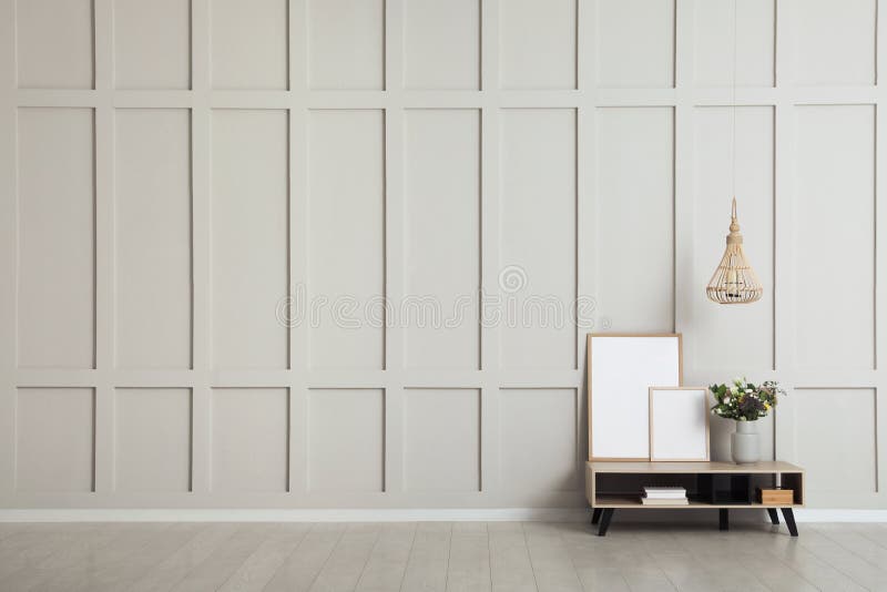 Simple Room Interior with Console Table, Decor Elements and Empty Wall ...