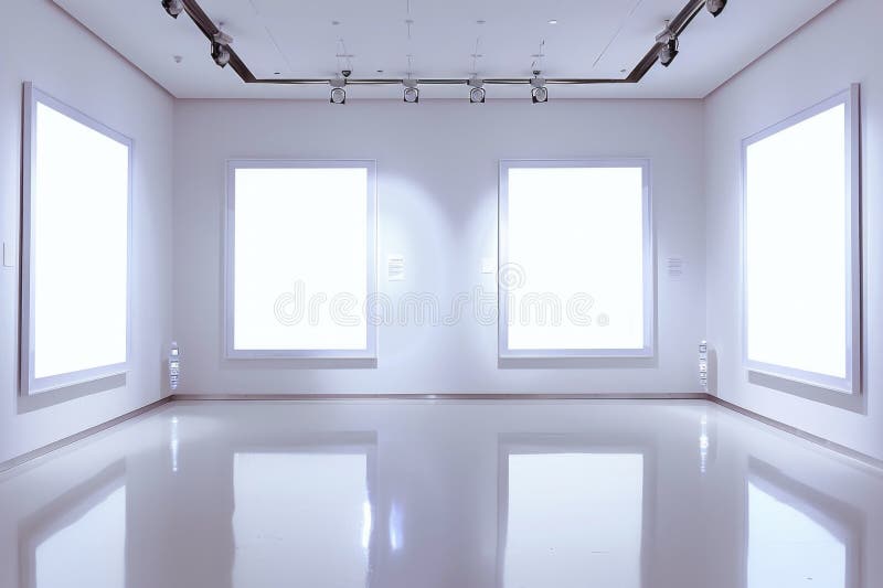 A Simple Room with Three Windows and a White Floor Stock Image - Image ...