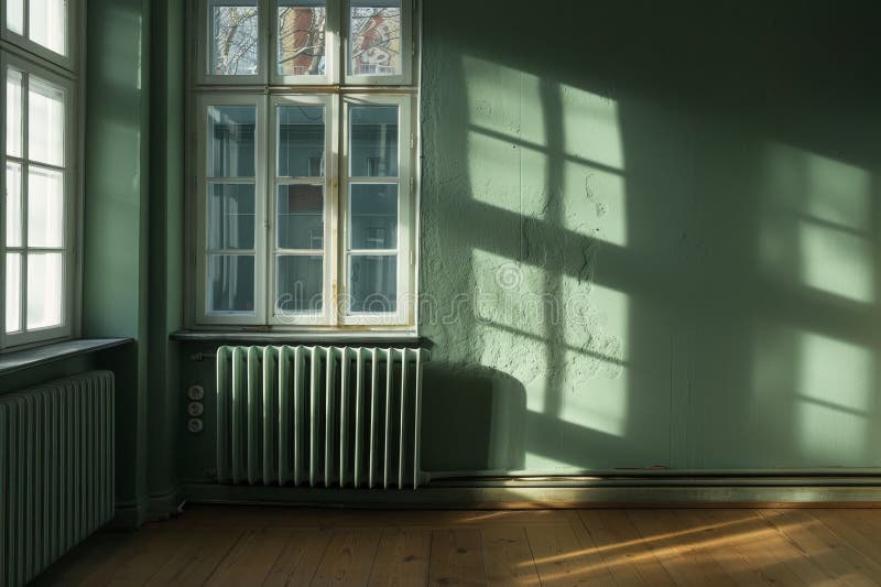 A Simple Room with Windows and a Radiator, Devoid of Any Furniture or ...