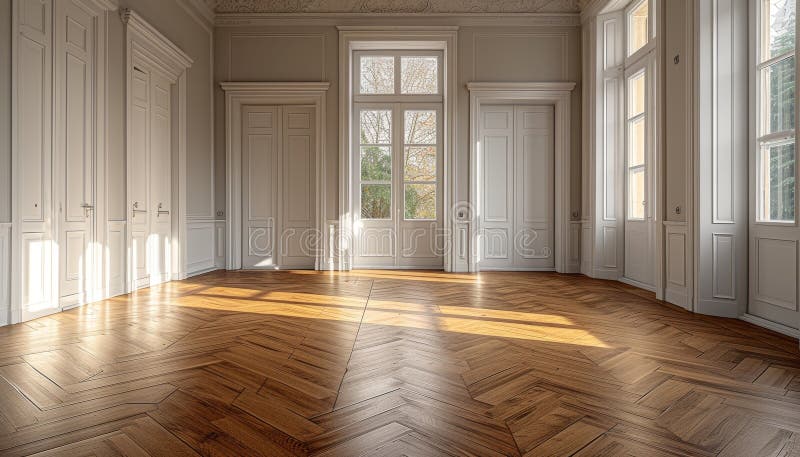 Simple Room with Wooden Floors and Doors, Decluttered Interiors Image ...