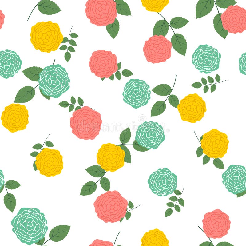 Simple Rose Flower and Leaves Natural Seamless Pattern Background ...