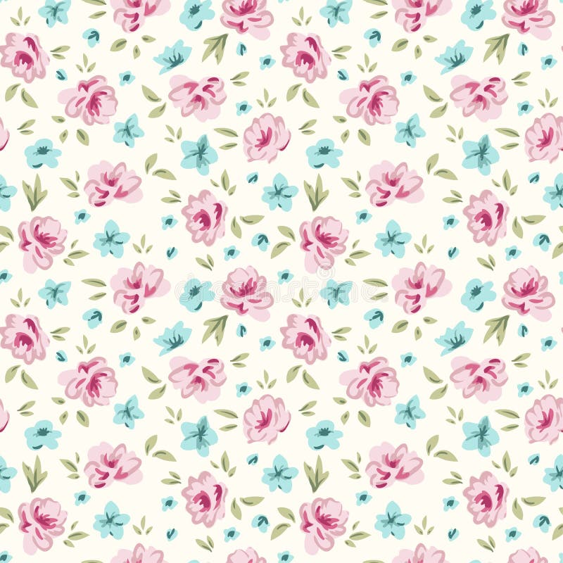 Vintage Rose Floral Wallpaper Shabby Chic Stock Image - Image of green ...