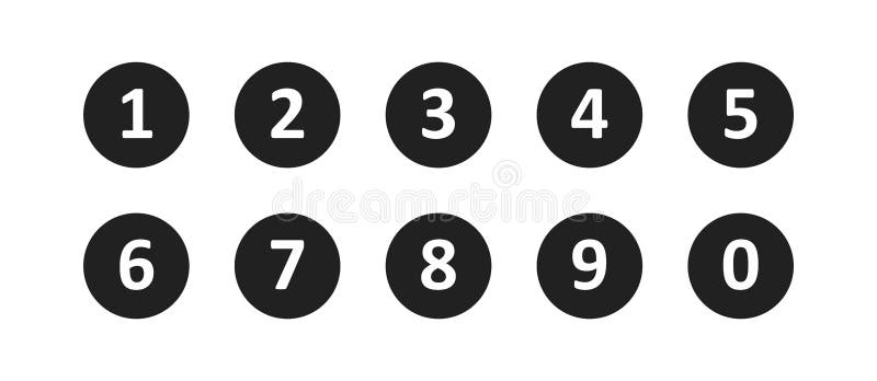 Simple Round Numbers Symbol Set. Black Isolated Font in Vector Flat ...
