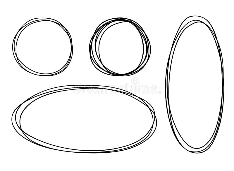 Simple Round Oval Vector Frames in Doodle Style. Black Outline on a ...