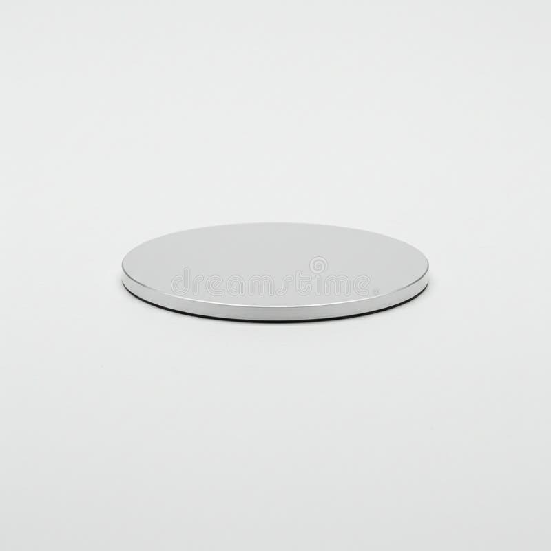 A Simple, Round, Silver Metallic Disk Lies Centered on a Plain White ...