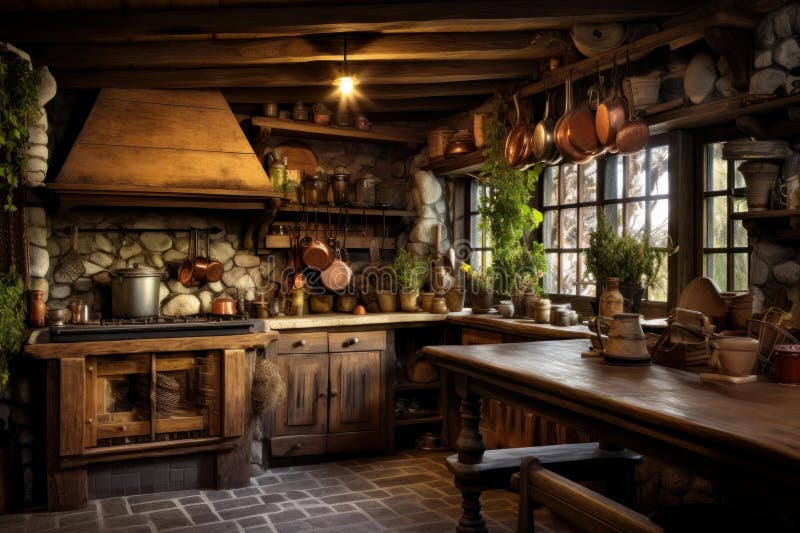 Simple Rustic Kitchen. Generate Ai Stock Image - Image of furniture ...