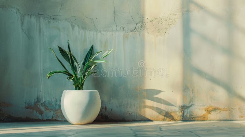 Rustic White Wall with a Modern Potted Plant Stock Photo - Image of ...