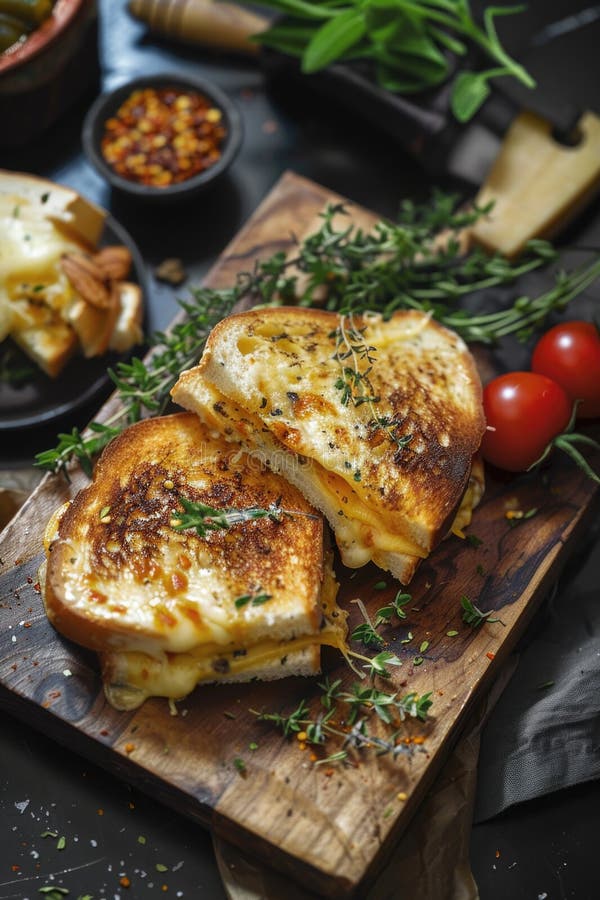 A Simple, Rustic Table Setting Featuring Two Grilled Cheese Sandwiches ...