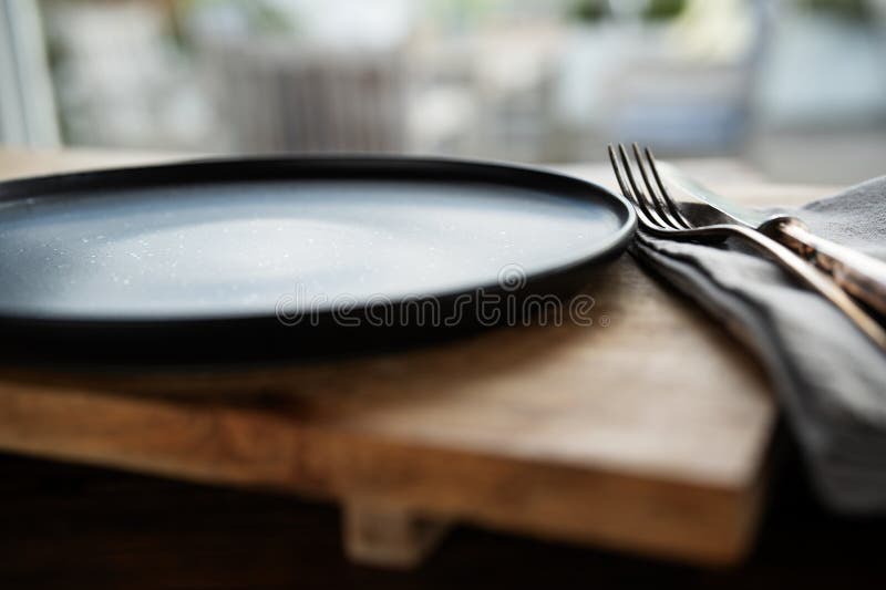 Simple Rustic Table Setting Stock Image - Image of board, cutlery ...