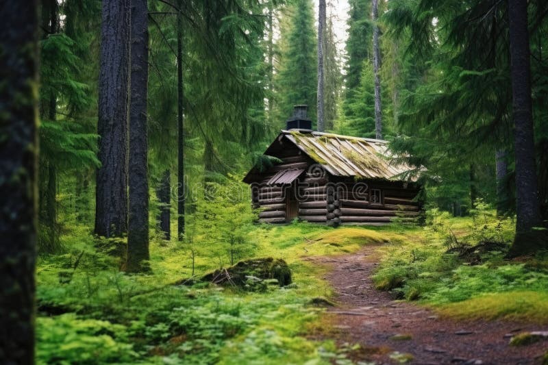 Simple Rustic Wooden Cabin in a Forest Stock Image - Image of solitude ...