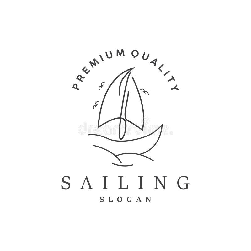 Simple Sailboat Dhow Boat Ship on Sea Ocean Wave with Line Art Style ...