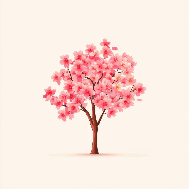 Simple Sakura Tree Illustration in Flat Design Stock Illustration ...