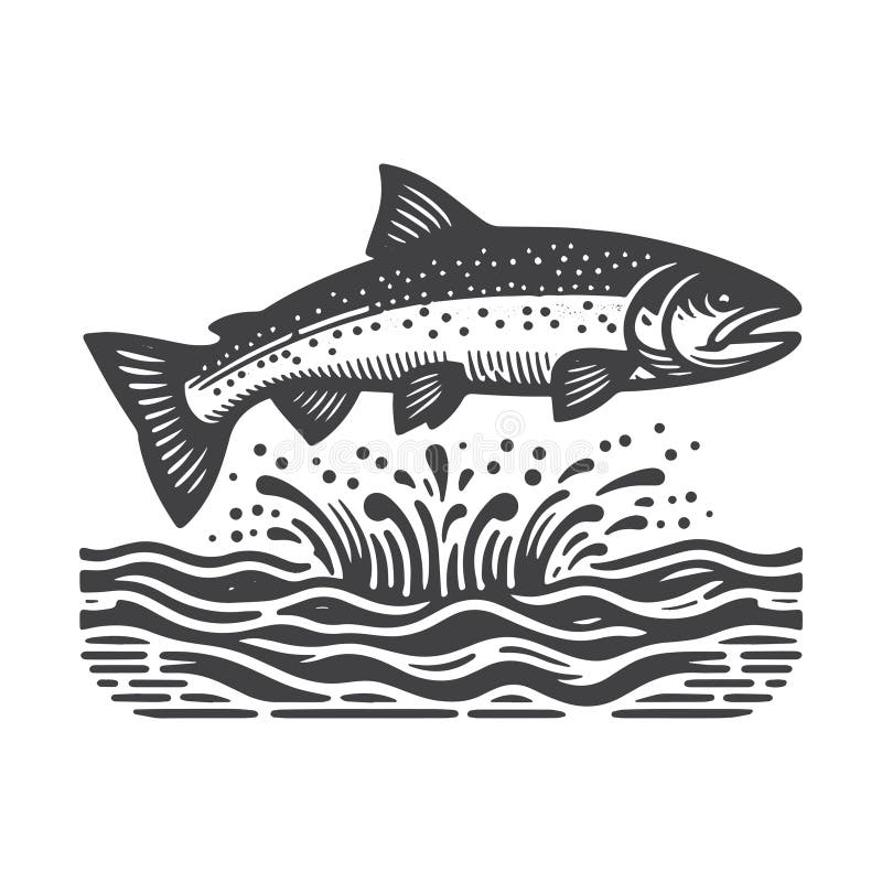 Salmon Leaping Upstream Vector Icon Design. Stock Vector - Illustration ...
