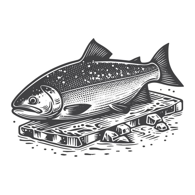 Vintage Salmon Lying on Ice Vector Icon Illustration. Stock Vector ...