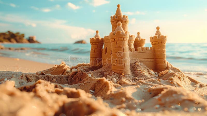 Simple Sand Castle on a Sandy Beach, Perfect for Summer Themes Stock ...