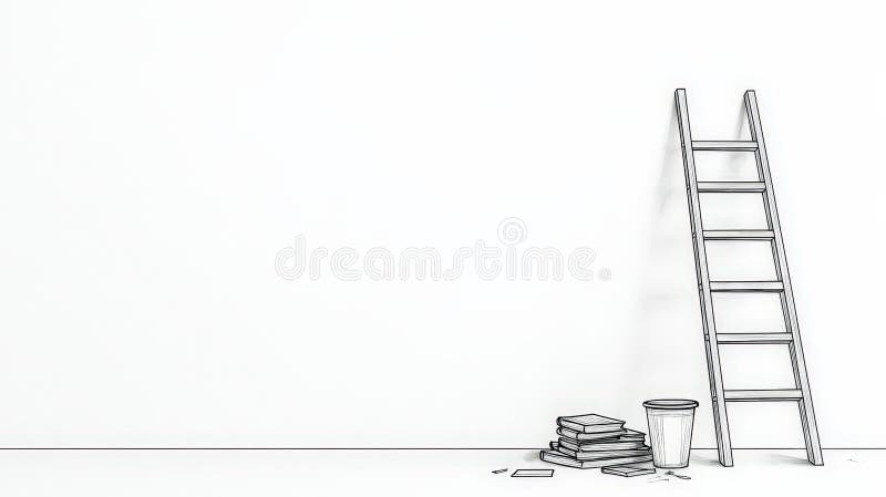 Simple Scene with Ladder, Books, and Empty Space for Creative Design ...