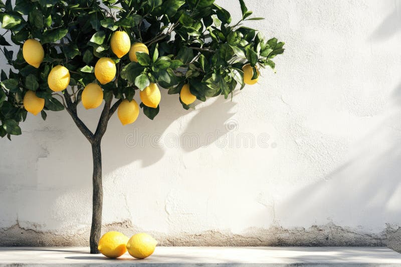 A Simple Scene of a Lemon Tree with Two Lemons Growing Next To Each ...