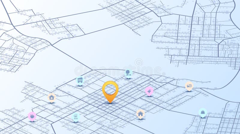Abstract Navigation Plan of Urban Area. Simple Scheme of City with Poi ...