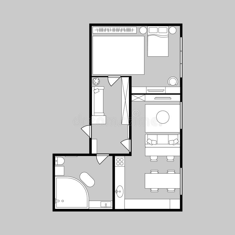 Simple Scheme of Floor Plan for Home Stock Illustration - Illustration ...