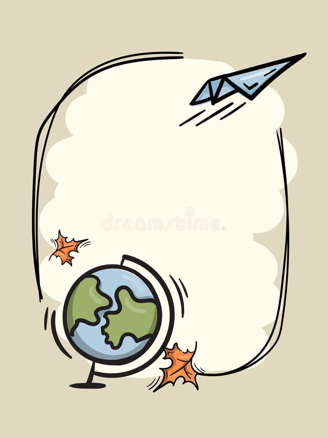 Simple School Illustration with Globe, Paper Airplane and Autumn Leaves ...