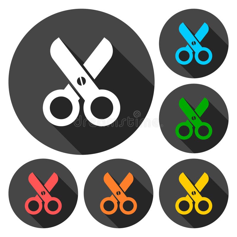 Simple Scissors Symbol Icons Set with Long Shadow Stock Illustration ...