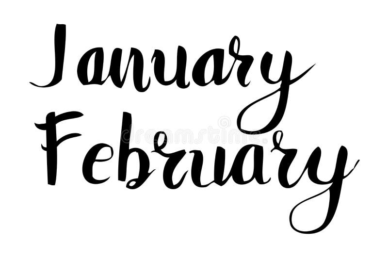 Simple Script Vector Lettering Hand Draw Sketch, January February Stock ...