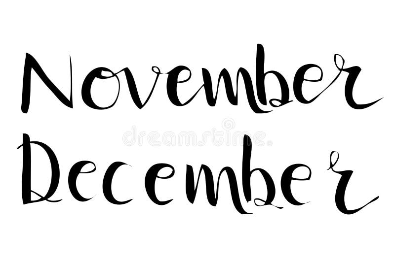 Simple Script Vector Lettering Hand Draw Sketch, November December ...