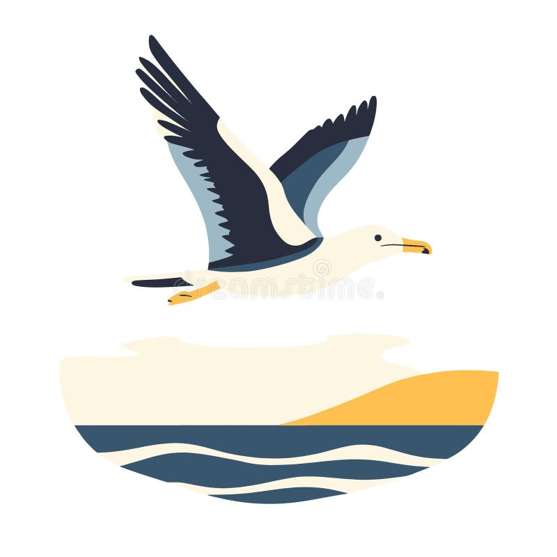 Simple Seagull Flying Over the Ocean Flar Vector Stock Illustration ...