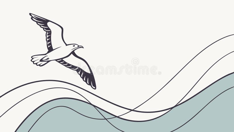 Simple Seagull Flying Over Ocean Waves Vector Artwork, Vector Design ...