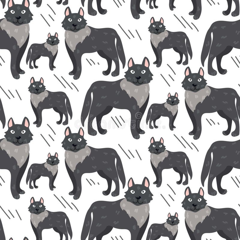 Simple Seamless Background with Cartoon Wolf Image. Blue-gray Wolf on a ...