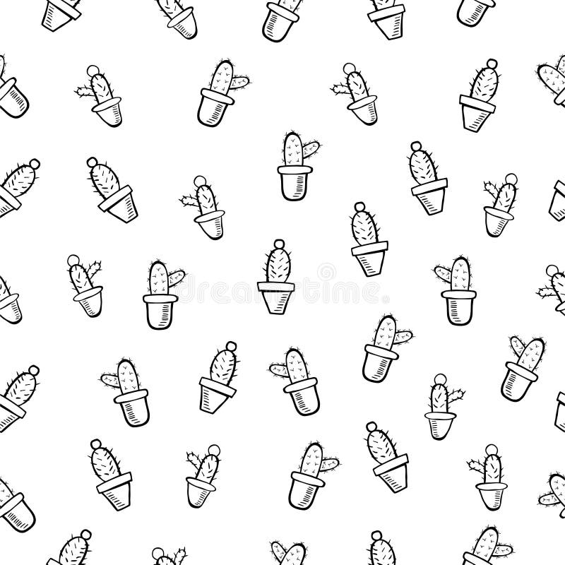 Simple Seamless Doodle Hand Draw Vector Cactus, Outline Stock Vector ...