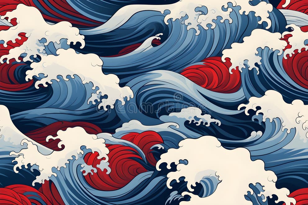 Simple Seamless Doodle Janese Style Waves Themed Pattern Stock ...