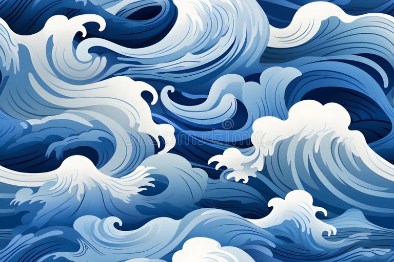 Simple Seamless Doodle Janese Style Waves Themed Pattern Stock ...