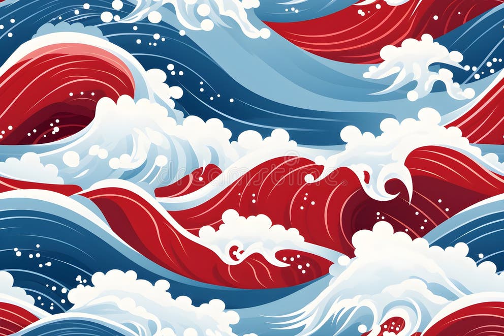 Simple Seamless Doodle Janese Style Waves Themed Pattern Stock ...