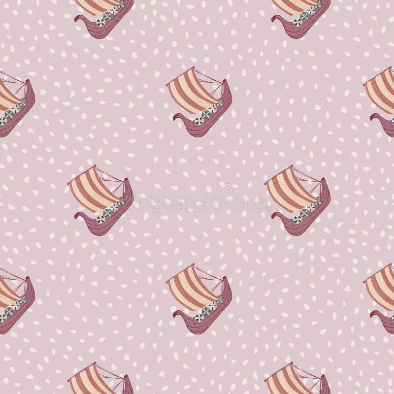 Simple Seamless Marine Pattern with Snailing Ships Elements. Pink ...