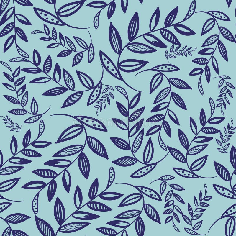 Silhouettes Of Identical Leaves Seamless Pattern Vector Hand Drawn