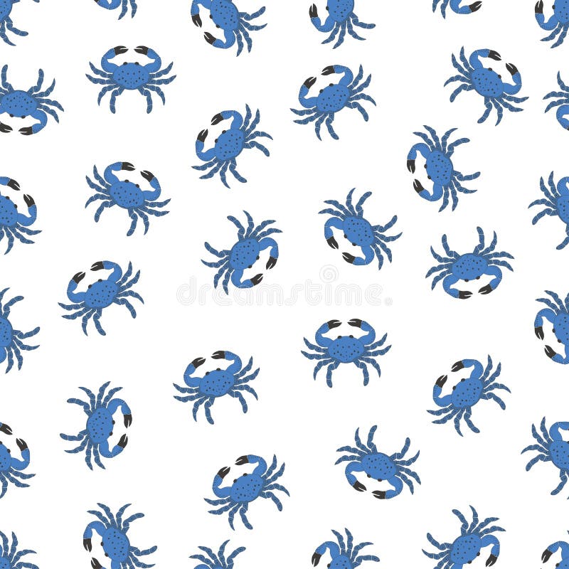 Pattern with blue crabs stock vector. Illustration of white - 115256936