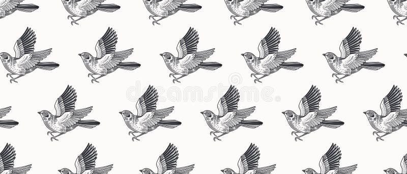 Simple Seamless Pattern. Cute Birds. Vector Illustration. Vintage Stock ...