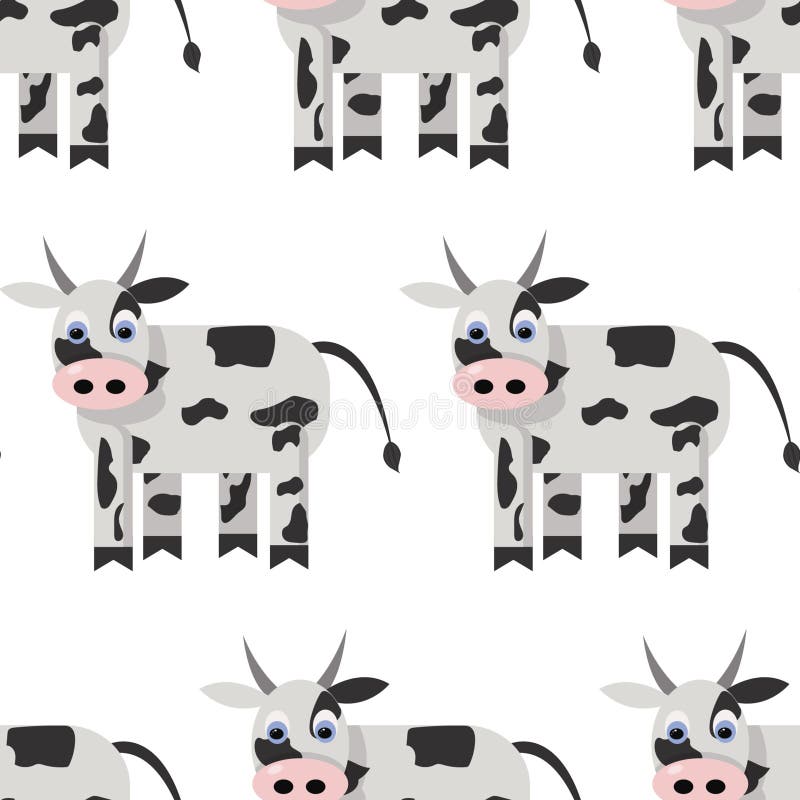Simple Seamless Pattern with a Cute Cartoon Bull. Stock Vector ...
