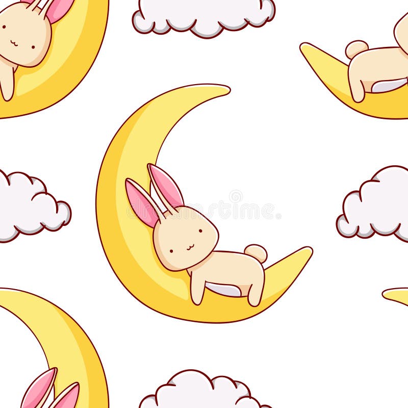 Simple Seamless Pattern, Cute Kawaii Hand Drawn Bunny Doodles Stock ...